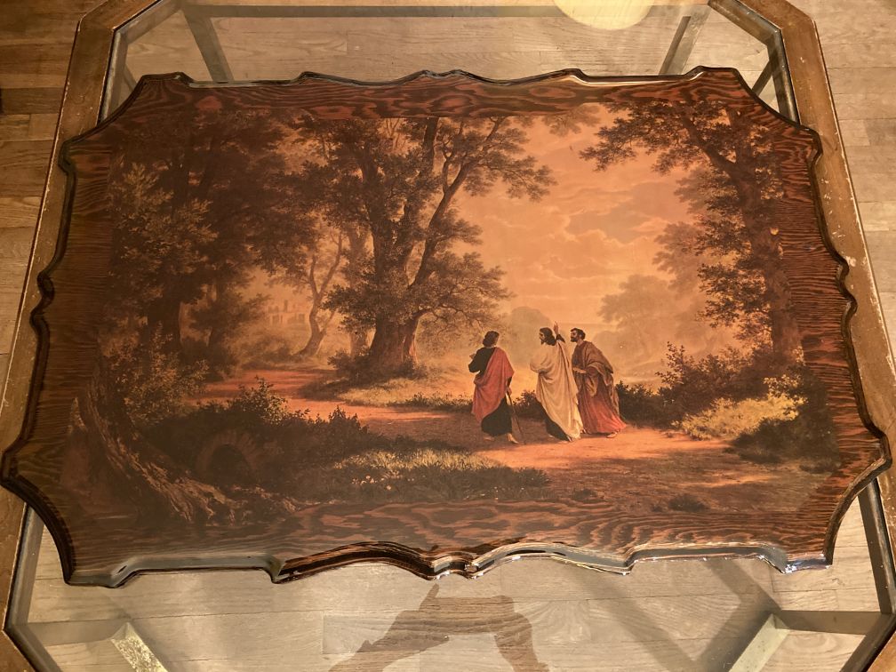 Item Listing - Vintage Decoupage Religious Print Large Lacquered Wood ...