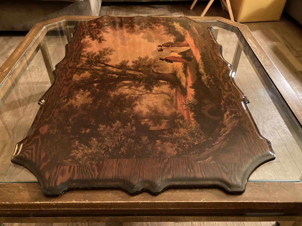 Item Listing - Vintage Decoupage Religious Print Large Lacquered Wood ...